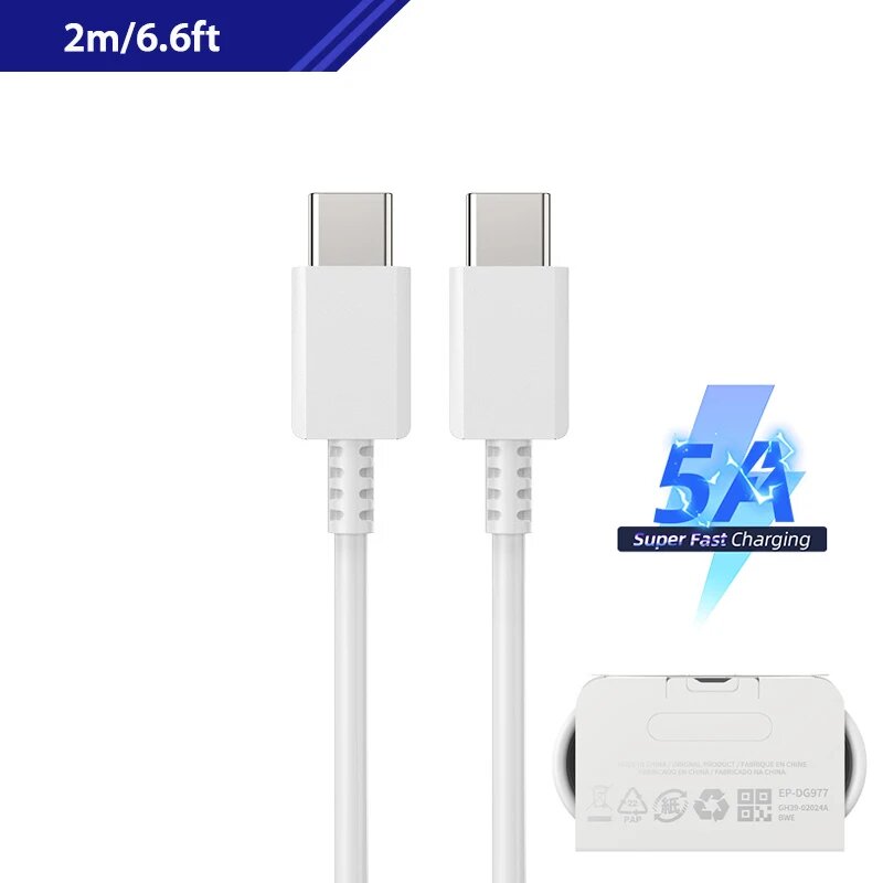Кабель USB-C На USB-C Samsung 5A PD, 45 Вт, Для Сверхбыстрой Зарядки И Синхронизации White 2m