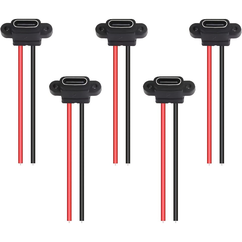 Гнездо Type-C женское для панели, 2 контакта, 5 шт, разъем зарядки USB-C 3A