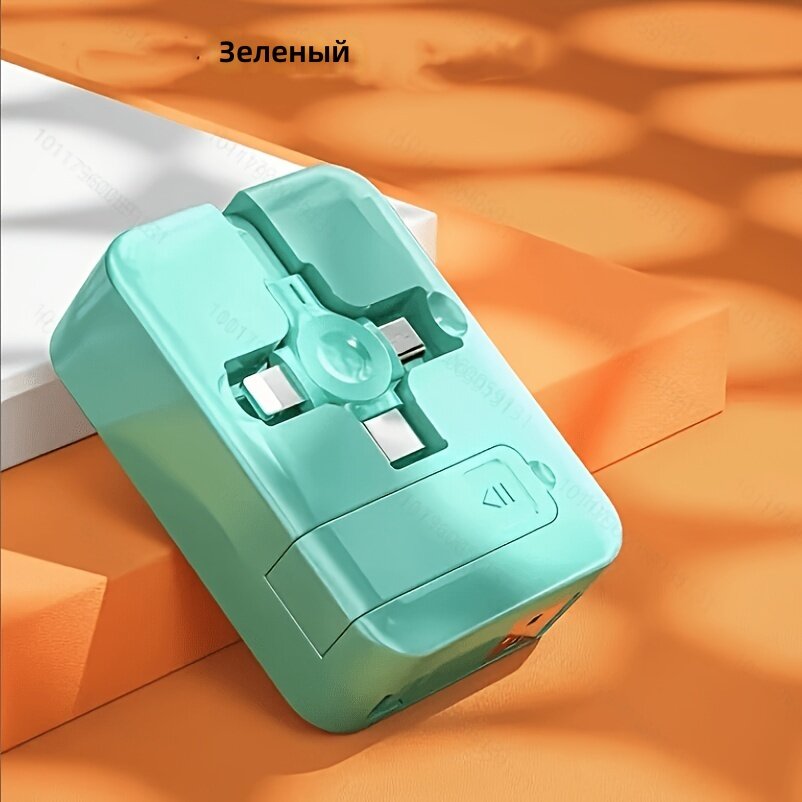 Выдвижной 3-в-1 зарядный кабель с подставкой для телефона, USB-C/Micro-USB/Lightning, 100 см, зеленый, для iPhone, Samsung, Android, 1 Pack / 2 Pack