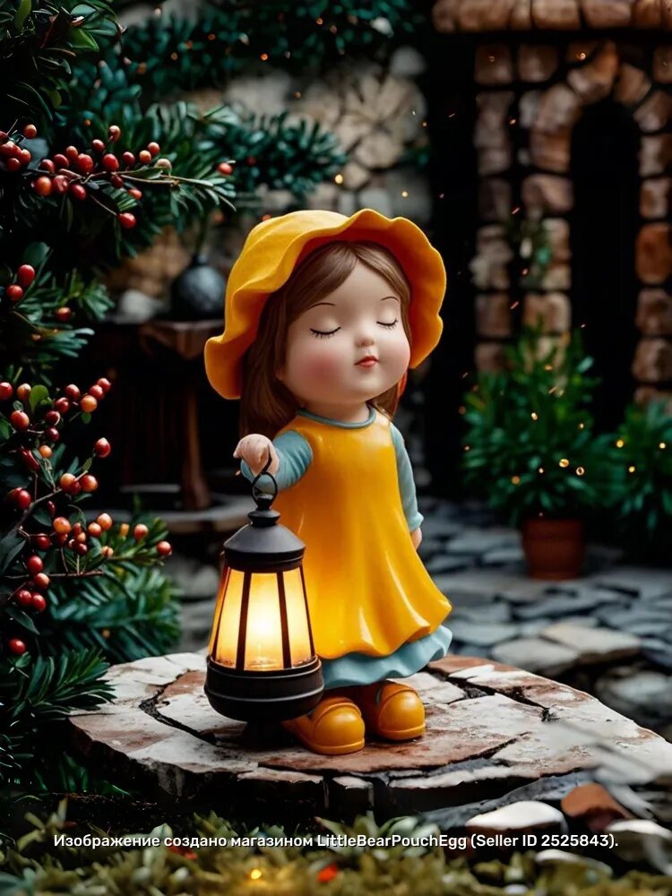 LittleBearPouchEgg Статуэтка Девочка с фонарем, высота 30 см, длина 20 см