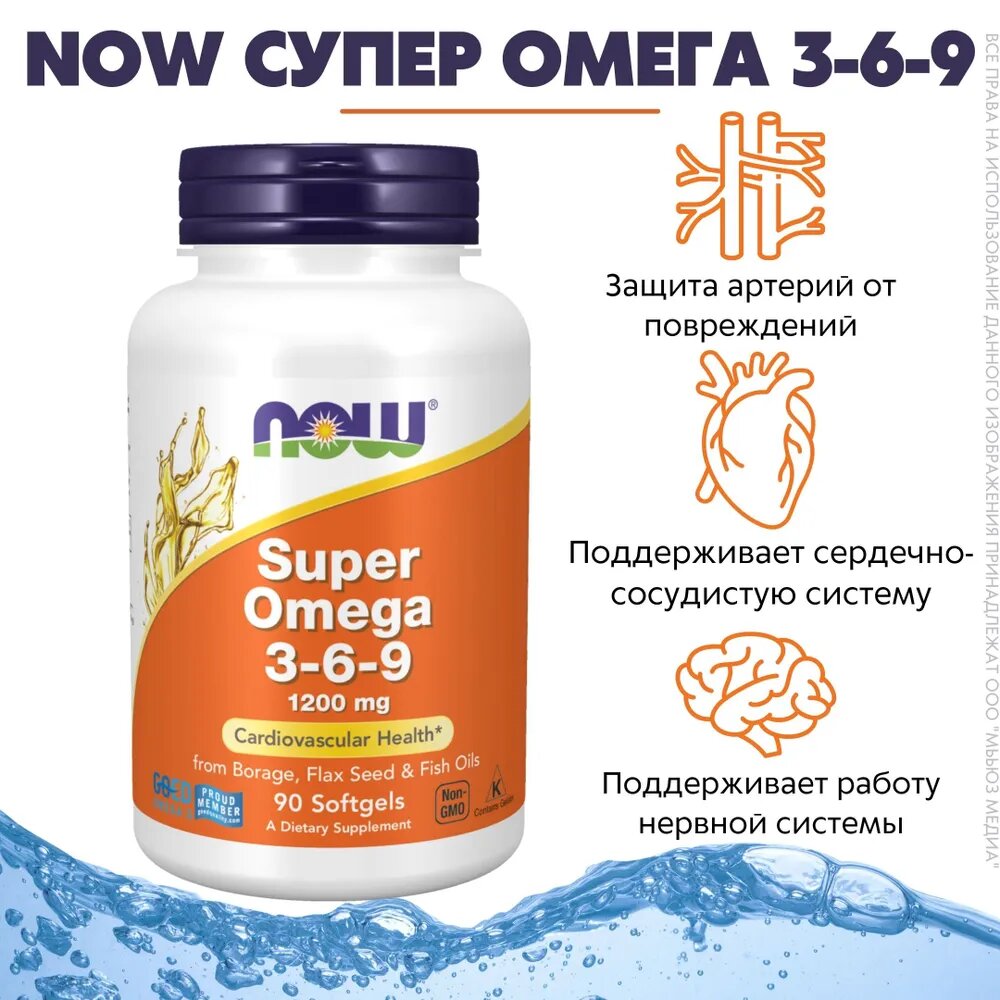 NOW Супер Омега-3-6-9 1200 мг 90 капс 1700мг (SUPER OMEGA 3-6-9 1200mg)