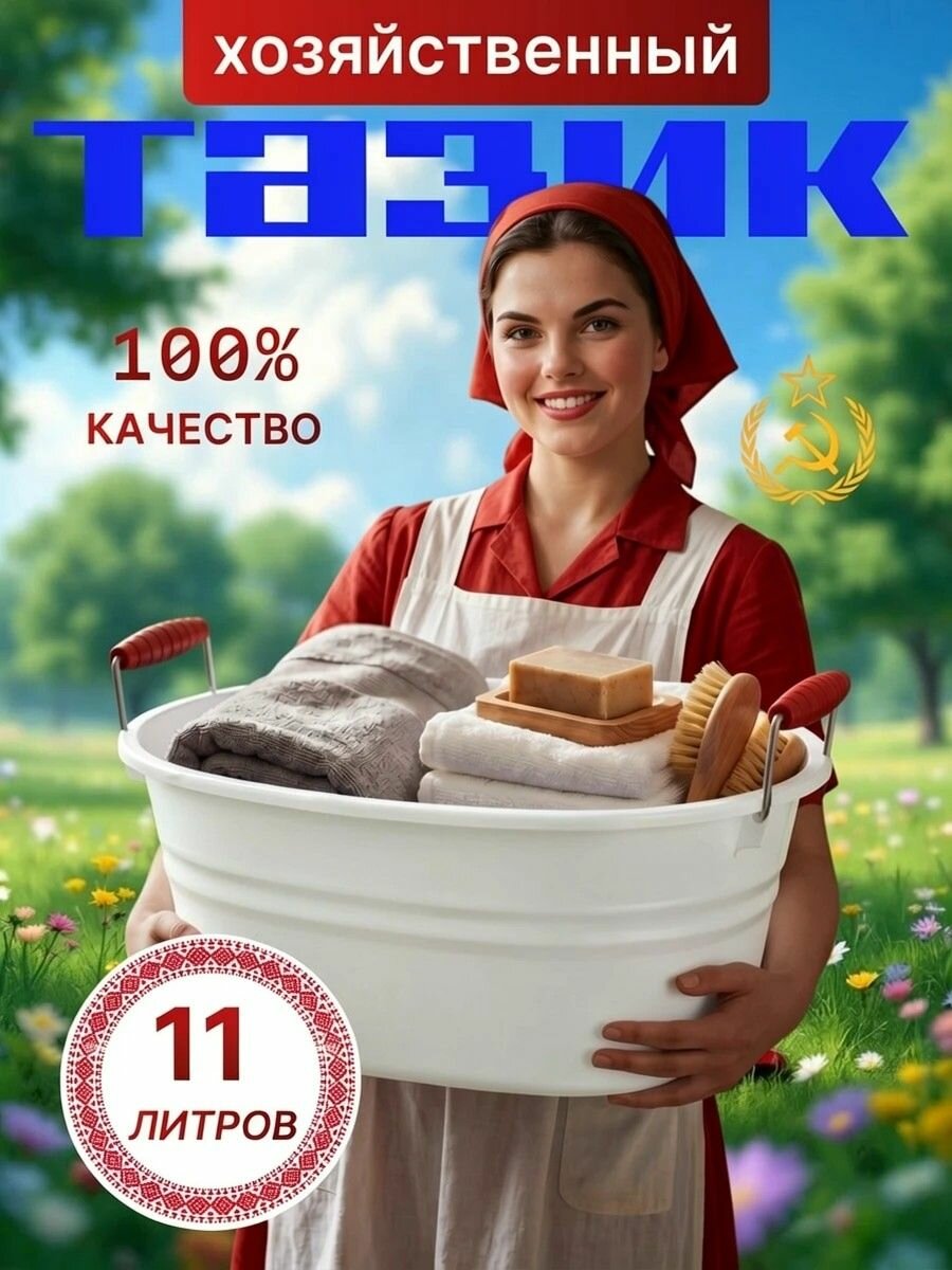 Таз 11 л СССР, хозяйственный таз для стирки, купания и уборки, банный, таз для сауны OLA DOM