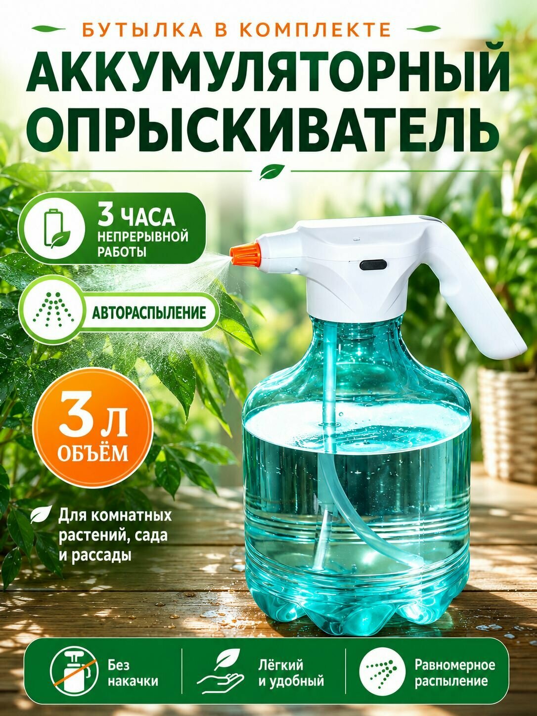 Amazaya Опрыскиватель садовый аккумуляторный 3 л для сада полив растений
