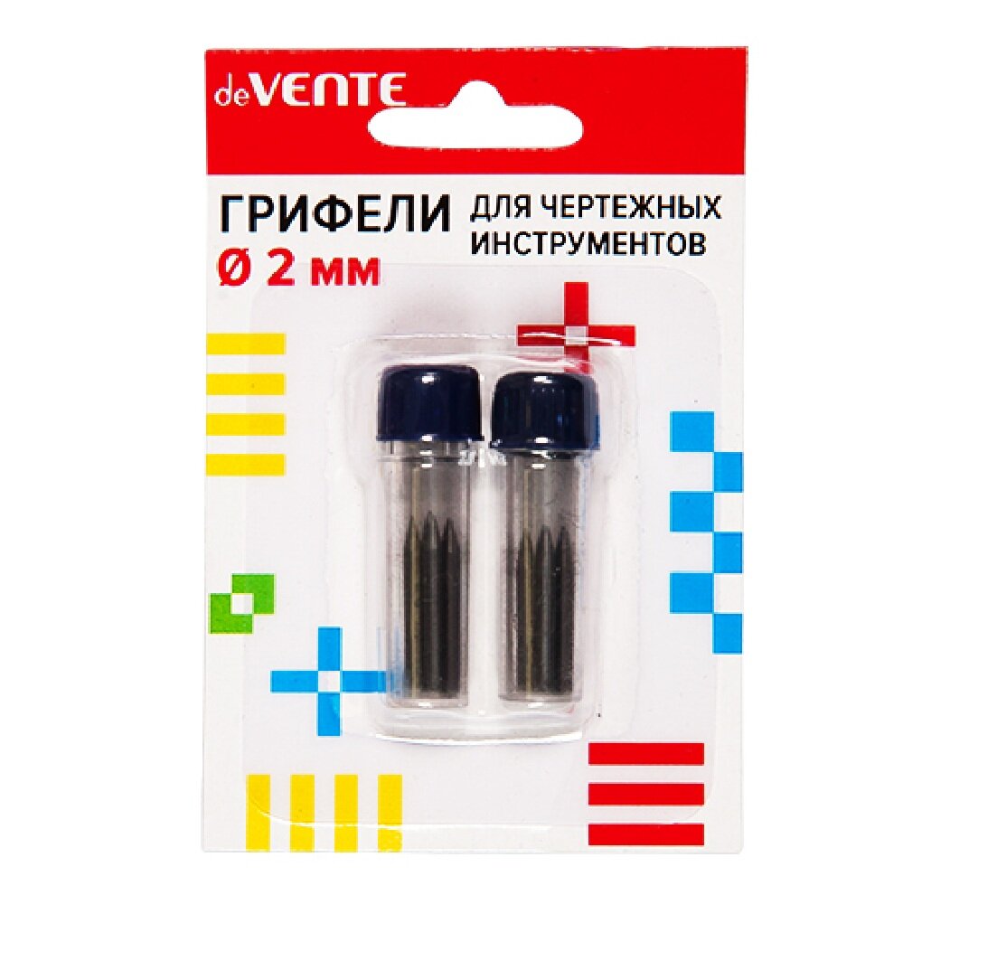 Грифели для циркулей 2,0мм, HB " deVente " 8шт (2 тубы по 4 грифеля), пластиковый футляр, количество: 24 шт