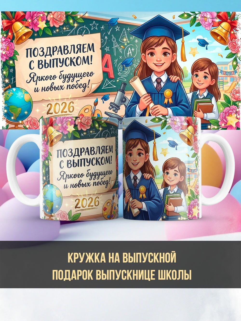 Кружка девочке школьнице "Поздравляем с выпуском"