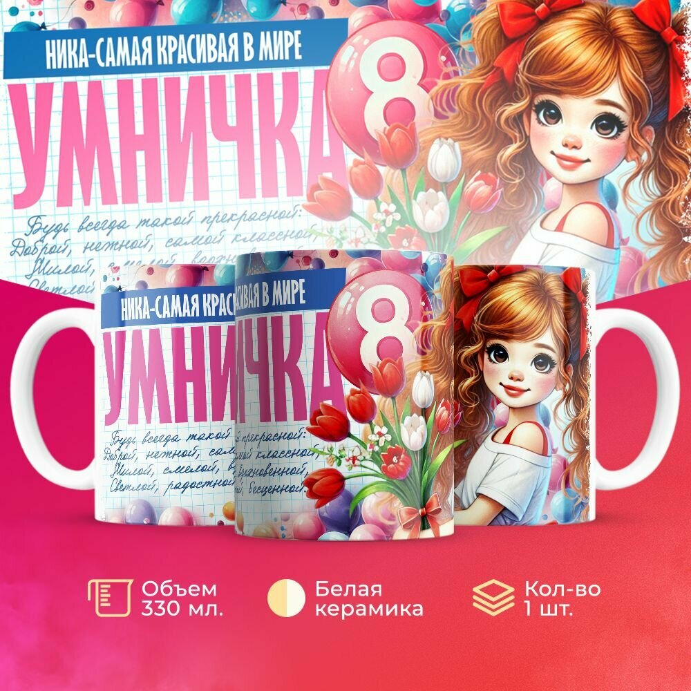 Именная кружка в подарок дочке на 8 марта умничка Ника