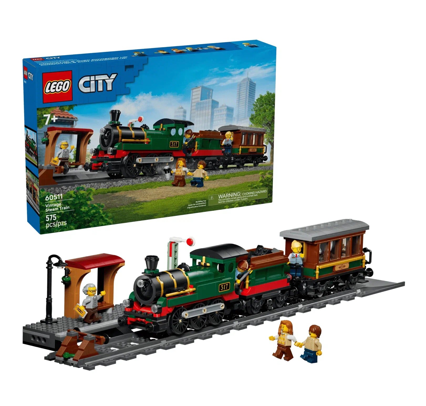 Конструктор LEGO City Винтажный Паровоз 60511, 575 деталей, от 7 лет