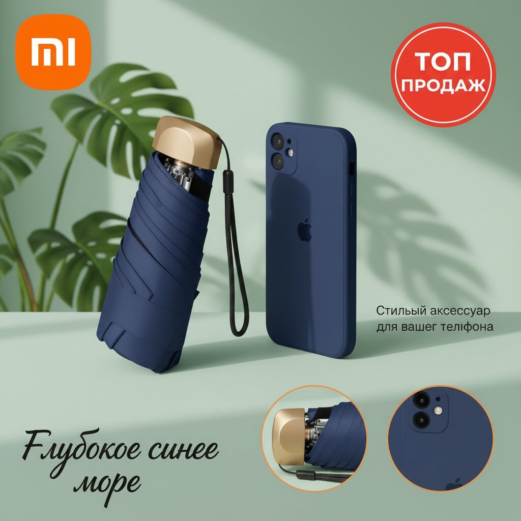 Мини-капсульный зонт Xiaomi, маленький карманный зонт от дождя, виниловый складной УФ-защита от ультрафиолета, ультралегкий зонт двойного назначения, Темно-синий