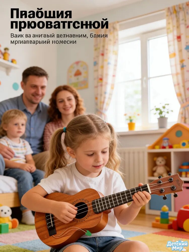 Гитара детская музыкальная со струнами, высота 44 см, ширина 14.5 см — фото 1