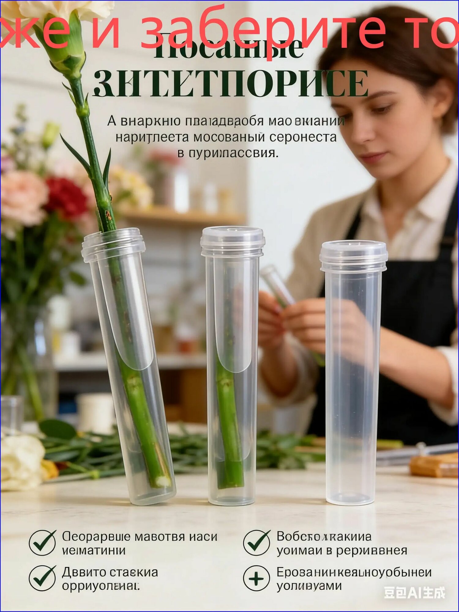 Колбочки - пробирки флористические пластиковые с крышкой 30 шт