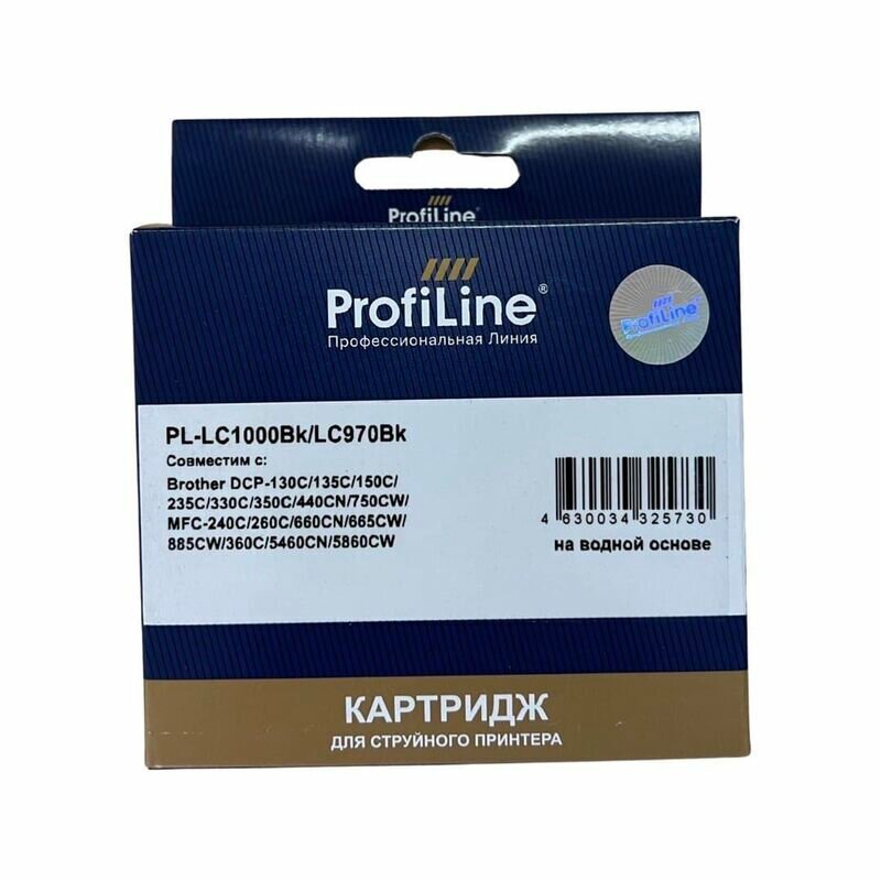 Картридж LC-1000BK, LC-970BK для Brother DCP-130C, DCP-350C, MFC-240C, DCP-135C, DCP-330C водн ProfiLine черный