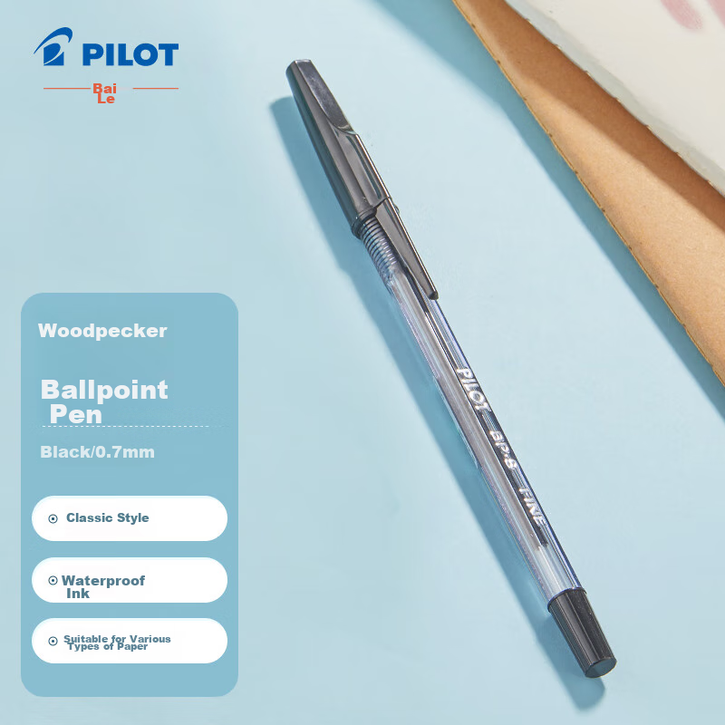 PILOT Woodpecker Ballpoint Pen, Rollerball Pen, Gel Pen, Classic Office Pen for Students' Exams, BP-S 0.7mm Black