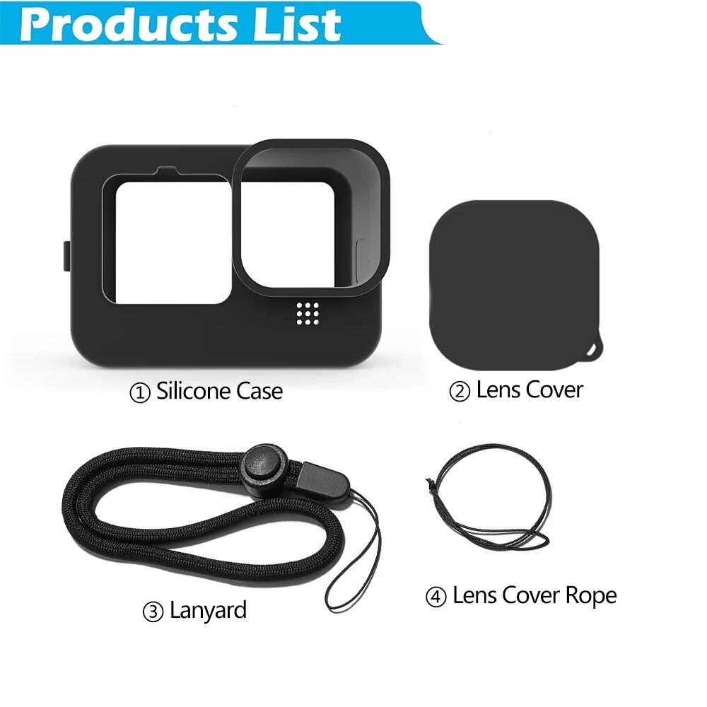 Силиконовый чехол для GoPro Hero 13/12/11/10/9 с крышкой для объектива Black, Черный
