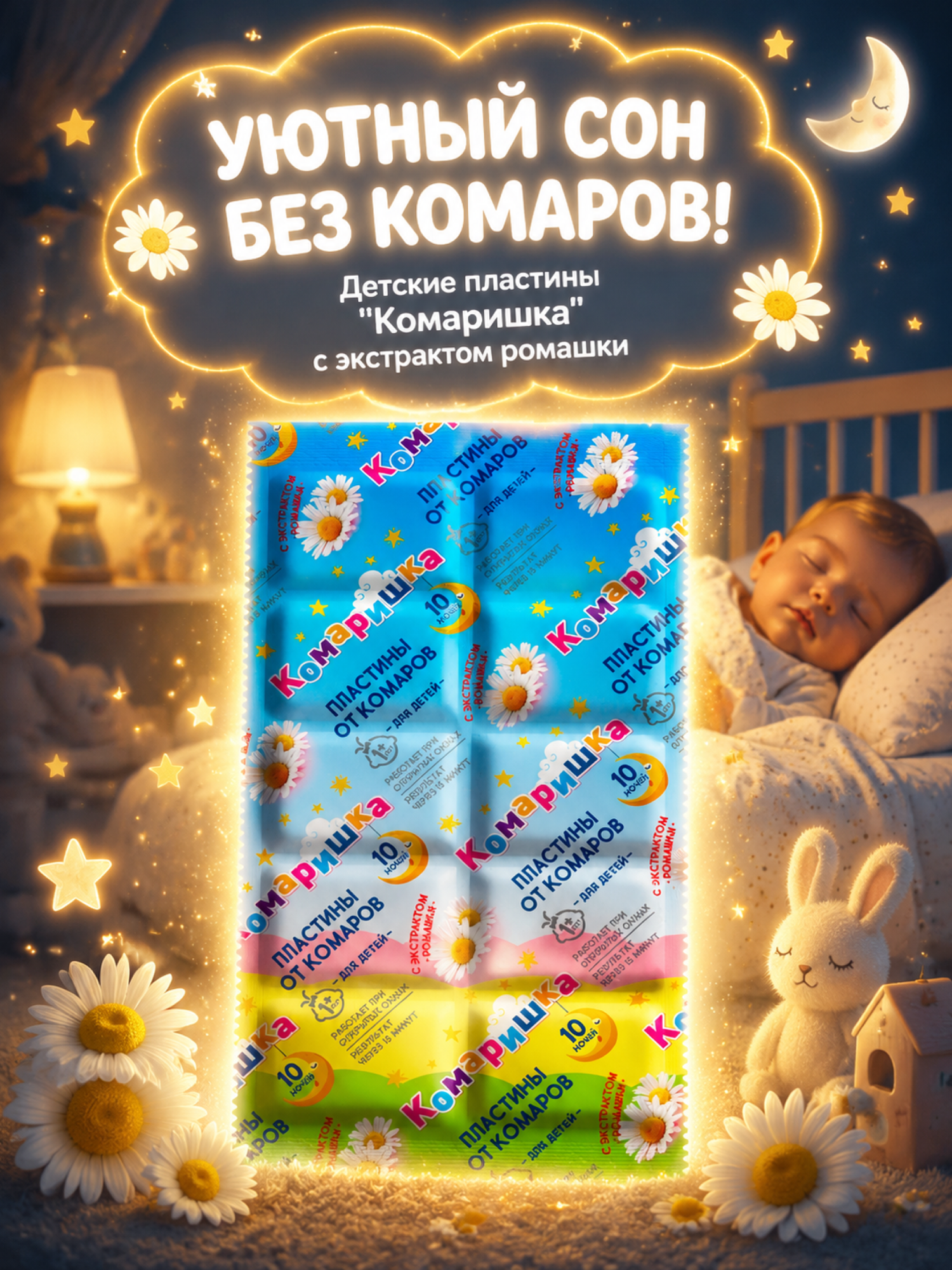 Пластины от комаров детские Комаришка с экстрактом ромашки, для фумигатора, без запаха, 10 шт, чистый ДОМ