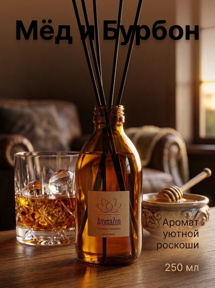 Аромадиффузор для дома "Мёд и бурбон", с палочками, ароматное наполнение, 250 мл