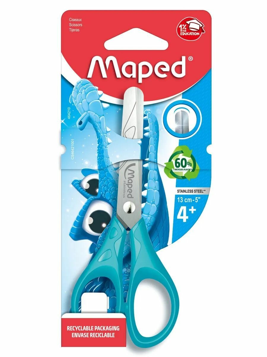 Ножницы школьные 13 см Maped Essentials, симметричные кольца, синие