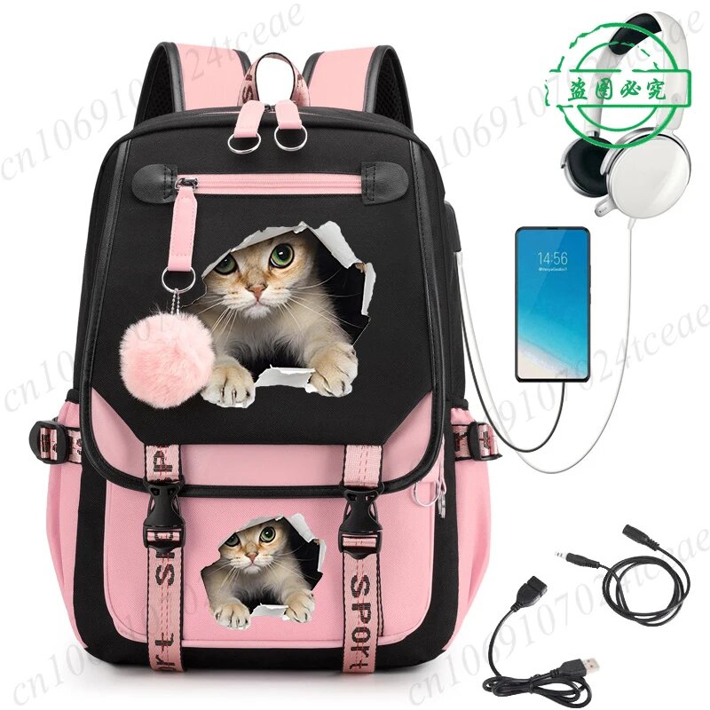 Рюкзаки с рисунком кота Kawaii в стиле аниме, детский розовый школьный рюкзак Розовый, 250613-1-4-2