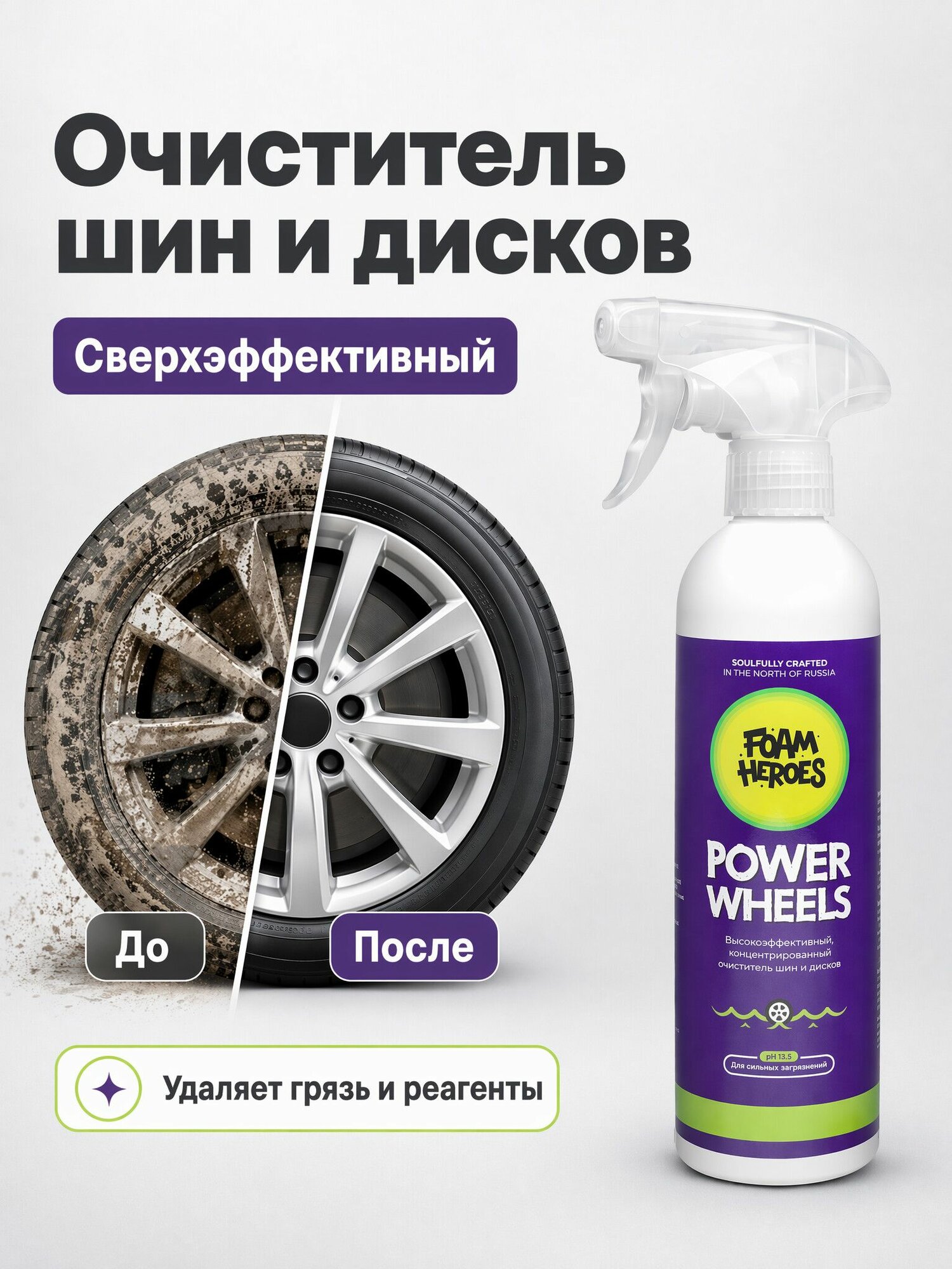 Высокоэффективный очиститель шин и дисков Power Wheels, 500мл