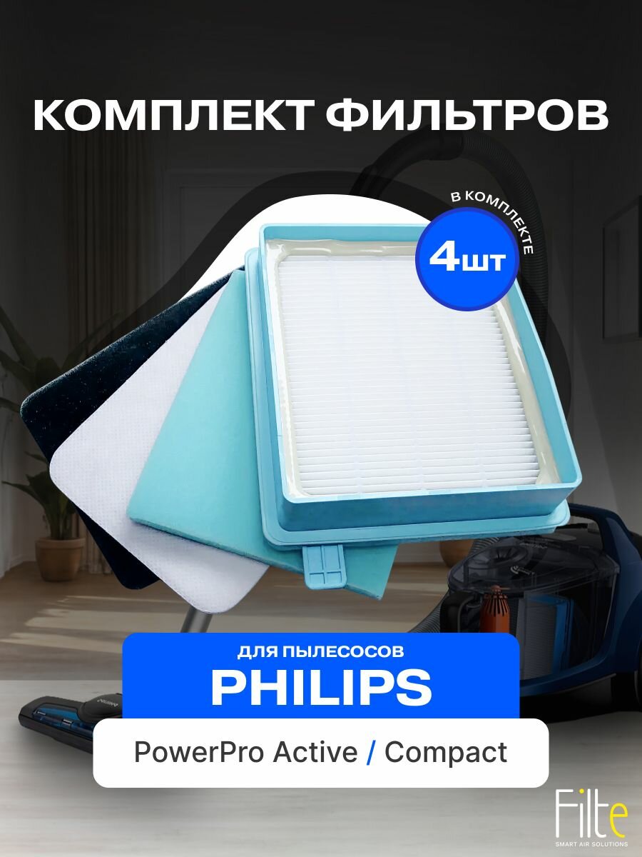 Комплект фильтров для пылесосов Philips арт. FC8058/01 серия PowerPro Active