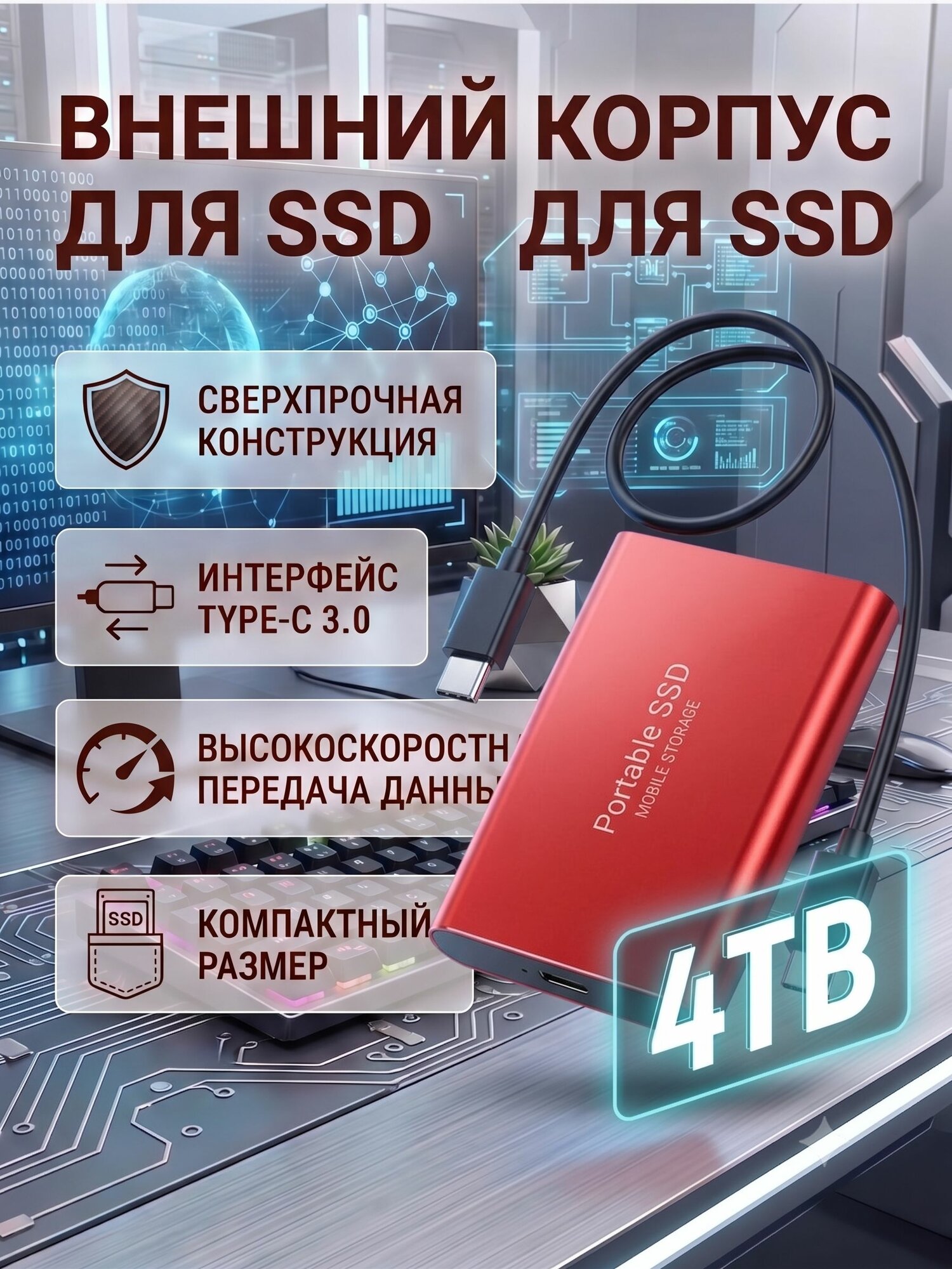4 ТБ Внешний SSD-диск (4T), USB 3.0