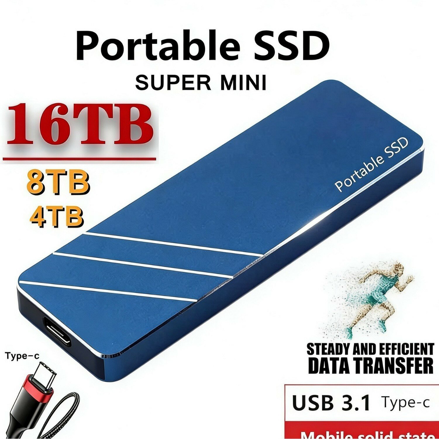 Портативный SSD 2 ТБ с красным цветом, высокая емкость, быстрая скорость передачи данных, компактный дизайн для
