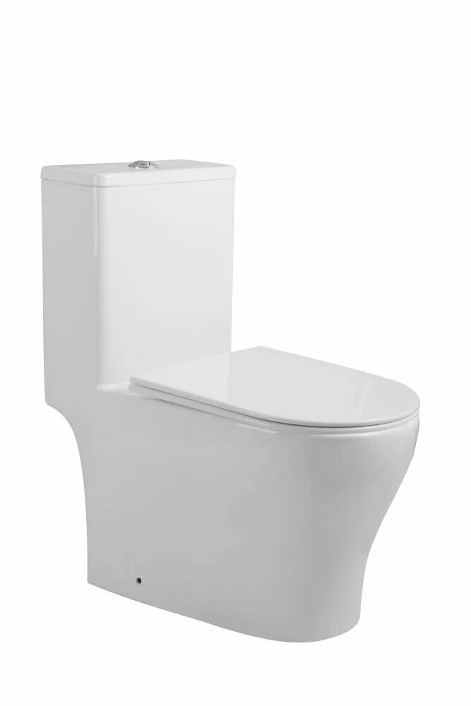 Унитаз-моноблок напольный Royce Elite RCT-111505WH с микролифтом, безободковый, фарфоровый, белый, глянцевый, овальный, с нижним подводом, сиденье для унитаза в комплекте
