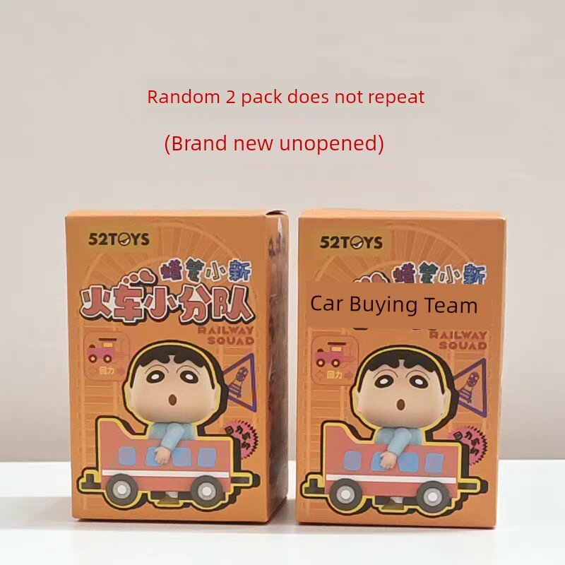 Random 2 Unique 52TOYS Crayon Shin-chan Train Team Blind Box Figures, New Unopened Collectible Set for Desktop Display