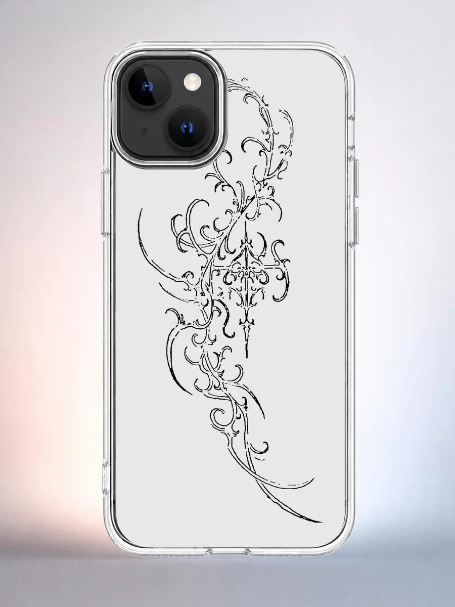 Чехол iPhone 14 готический орнамент силиконовый прозрачный