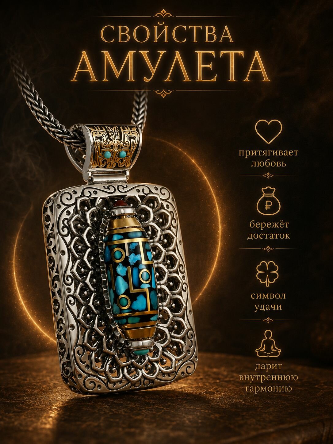 Талисман Оберег/Амулет Дзи Привлекающий Изобилие Серебро 925/ защиты от негатива , оберег, талисман