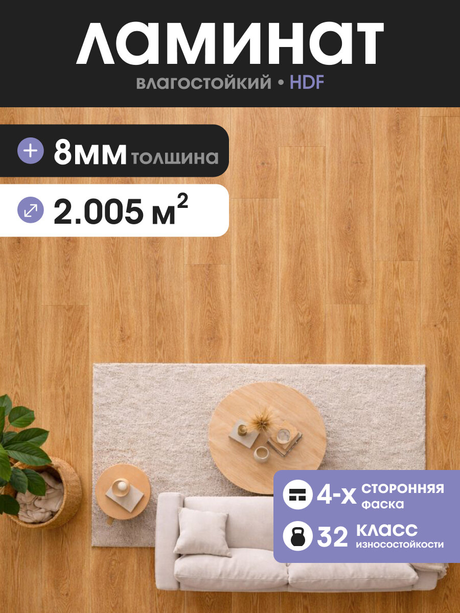 Ламинат влагостойкий Bonkeel Блок 349 оранжевый 1292х194х8 мм 32кл (2,005м2 8 шт/уп)