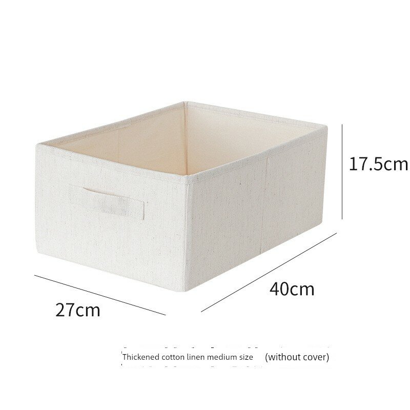 Средняя неприкрытая коробка для хранения 40x27x17.5 см из толстого хлопково-леняного материала для одежды, игрушек,