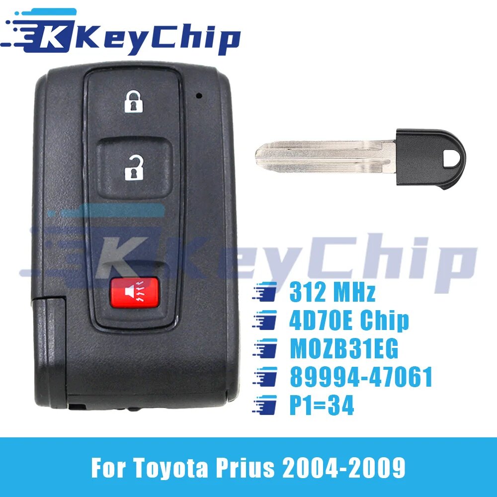 KeyChip Pro для Toyota Prius 2004-2009, 2+1 кнопки, смарт-ключ, 312 МГц, чип 4D70E, MOZB31EG, 89994-47061, 89904-47011, P1=34