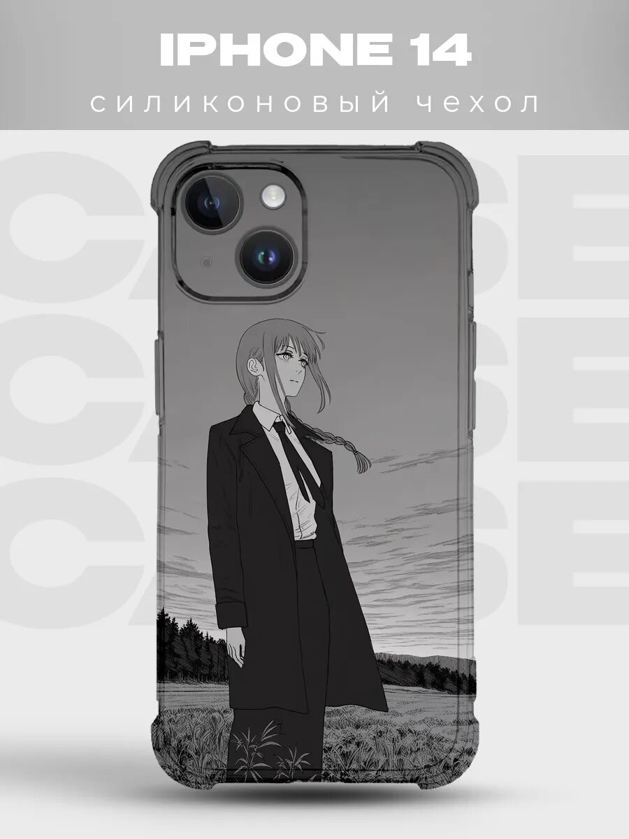 Чехол на iPhone 14 Человек бензопила аниме Аки