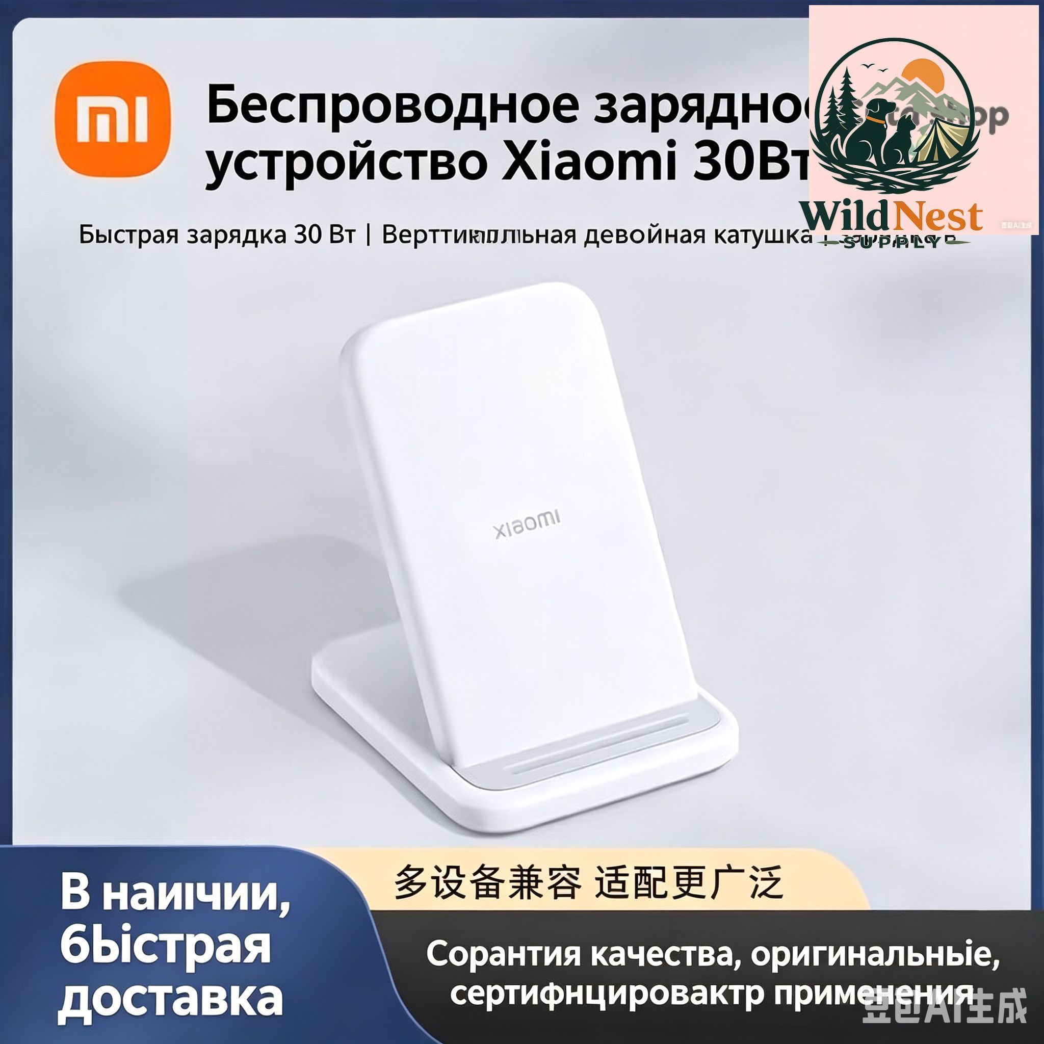 Беспроводное зарядное устройство Vertical Air Cooling 30W
