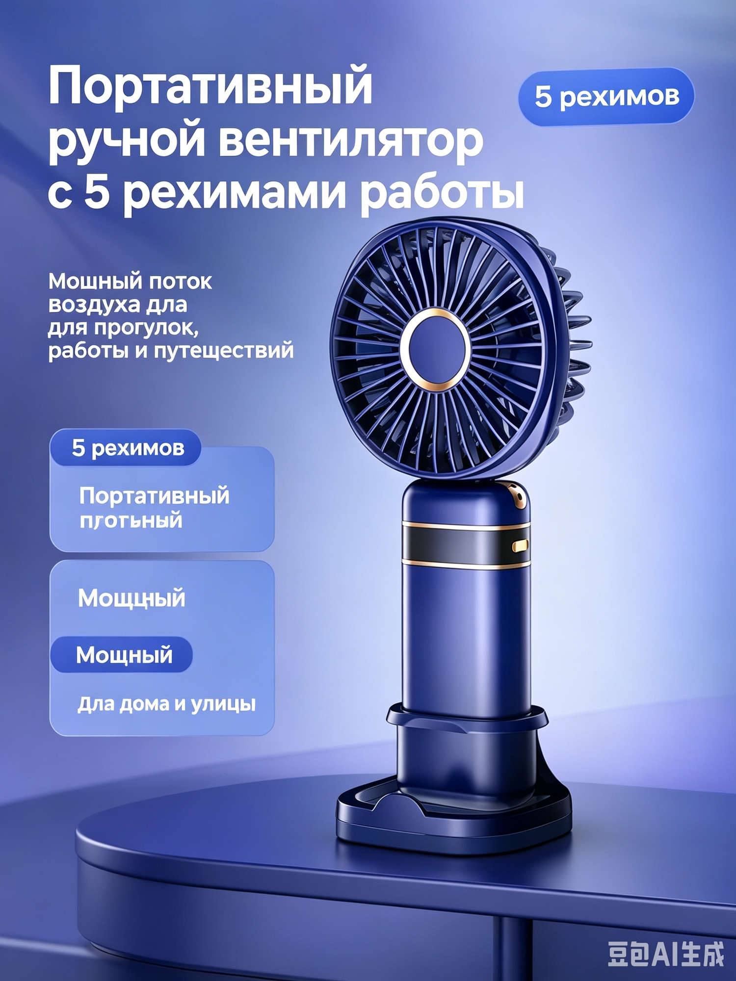 Портативный складной USB-вентилятор с цифровым дисплеем/подставка для телефона, 5 скоростей