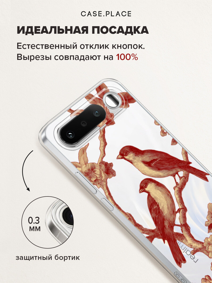Чехол на Realme 16 / Реалми 16 с принтом Птицы на цветущей ветке — фото 1