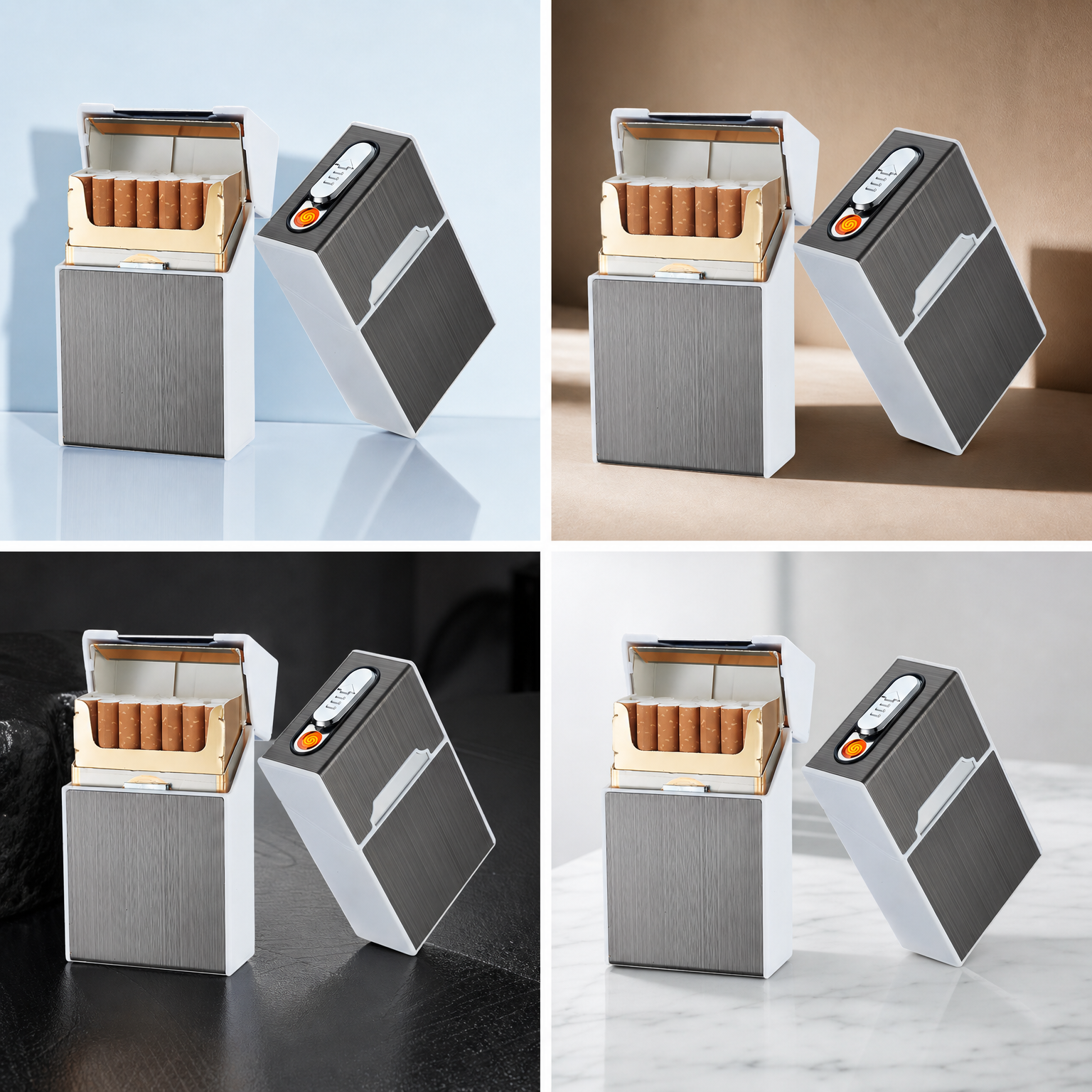 Портсигар металлический с USB зажигалкой, на магните, цвет серебро, 10х6х3 см, FatCat (Цвет товара: серебристый; Объем: 0.18 л)