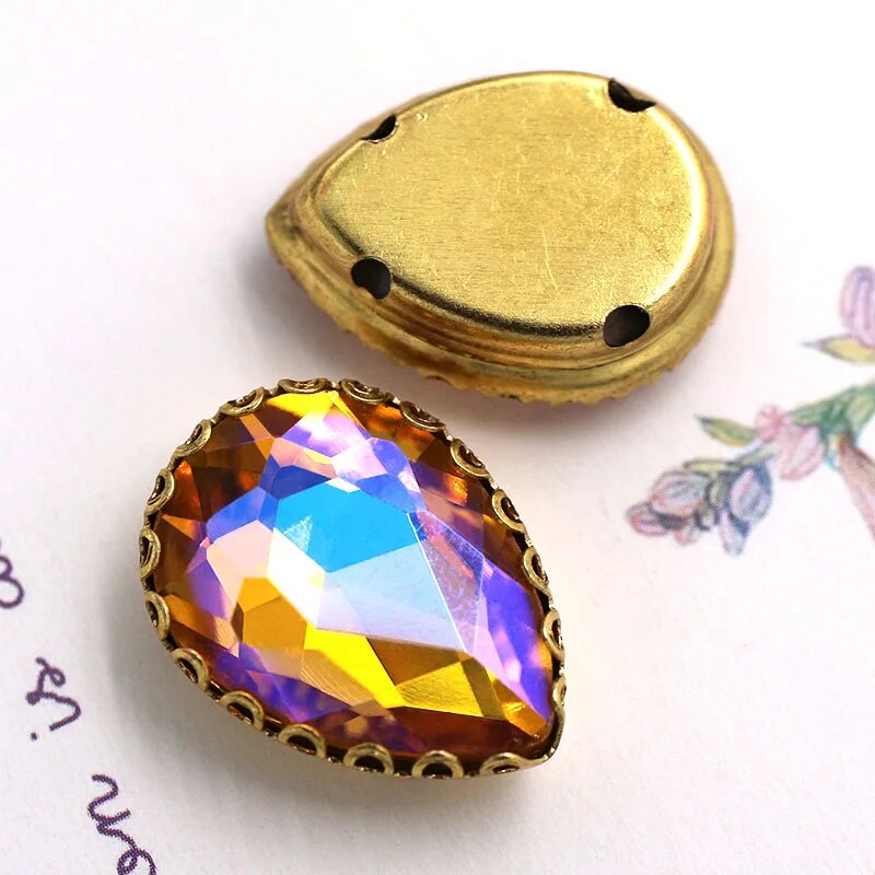 Хрустальные стразы в форме капли для декора одежды 18x25mm, Yellow AB