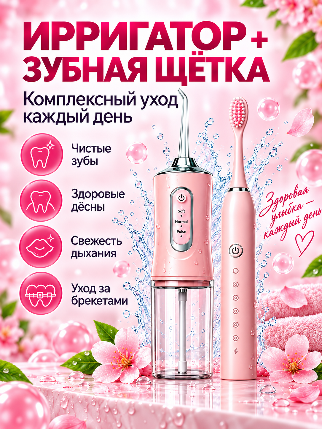 Ирригатор для полости рта и зубов портативный и электрическая зубная щетка подарочный набор