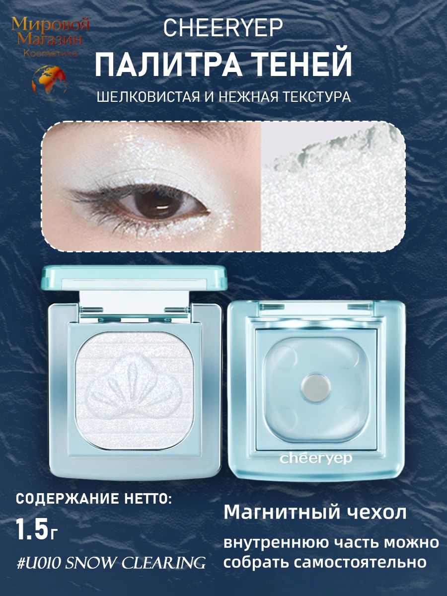 Палетка теней для век Cheeryep (QIANYAN) монохромная #U010 Snow Clearing, магнитный корпус со сменными вставками