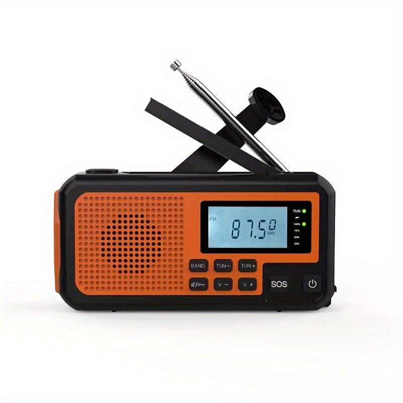 Портативное аварийное радио AM/FM с фонариком и подсветкой для чтения, аккумулятор 4000 мАч, солнечная и ручная зарядка, оранжевый