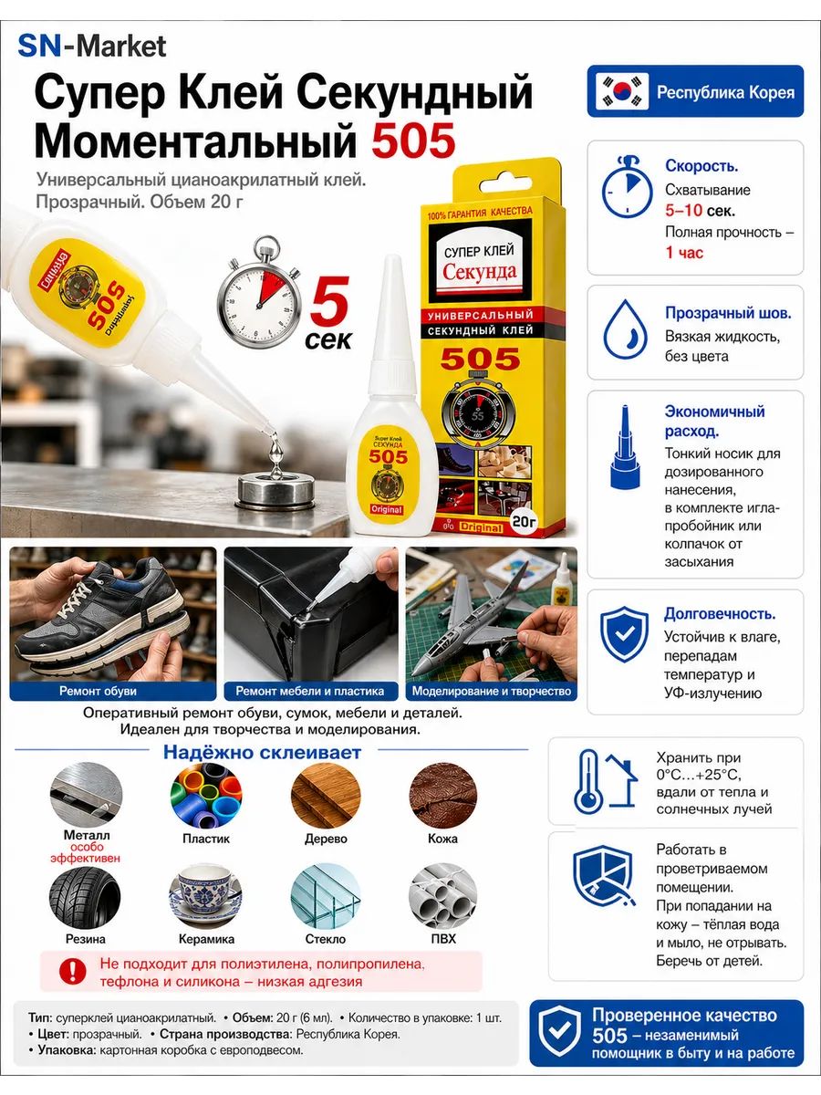 Клей секунда 505 20г.