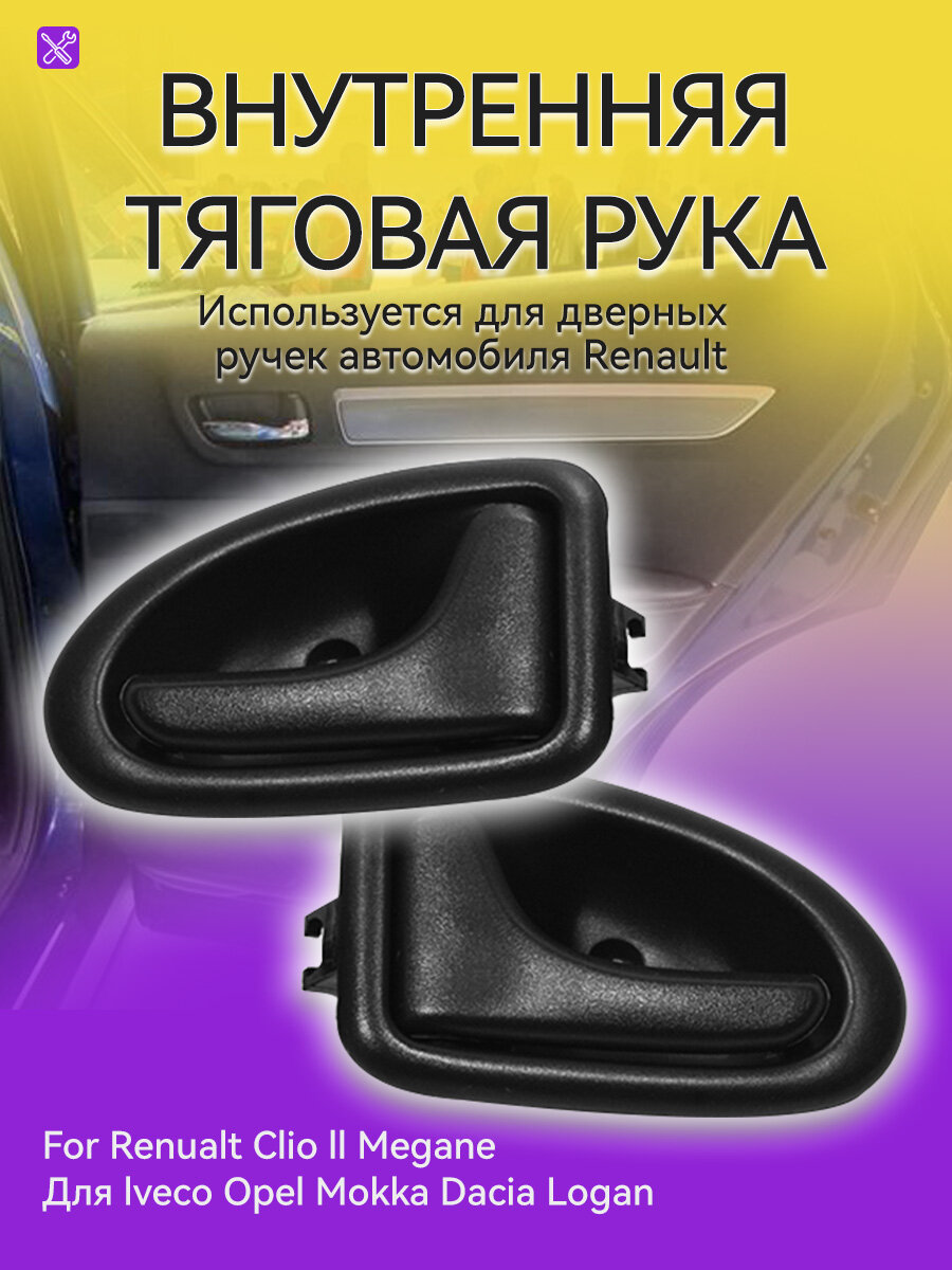 Ручка передней двери внутренняя для Рено Клио, черная 1 пара, размер 13,47×8,1×5,1 см, автомобильная запасная деталь
