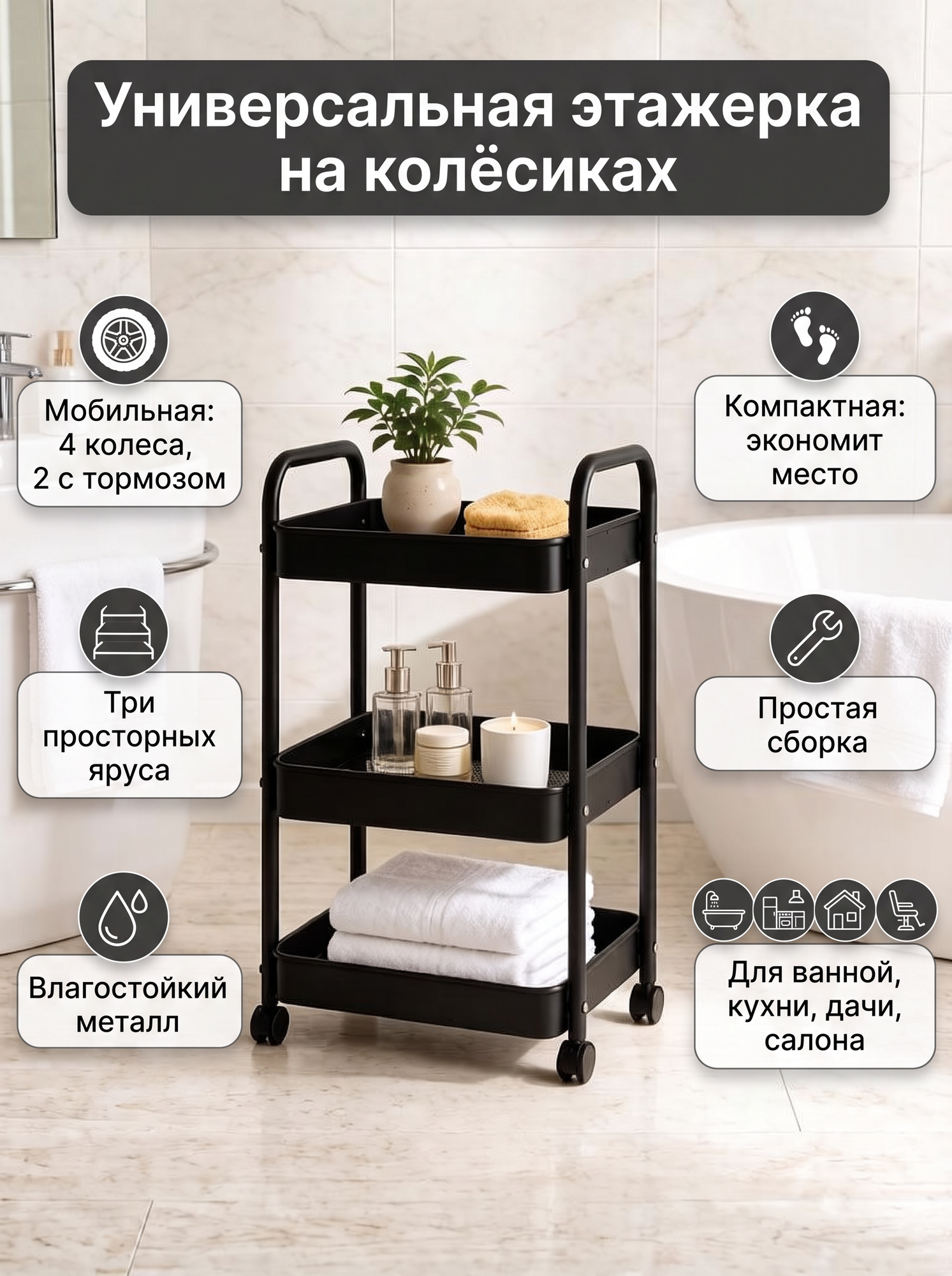 Этажерка металлическая на колесиках