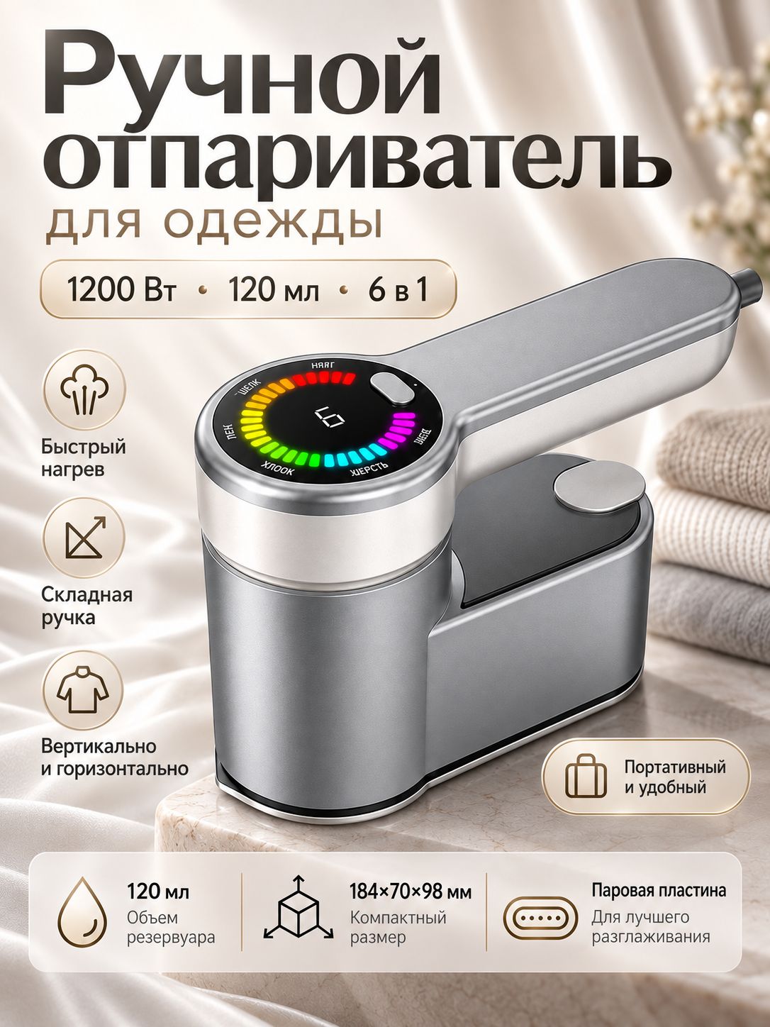 Отпариватель для одежды ручной мощный 1200 вт, паровой утюг отпариватель для дома, штор и поездок