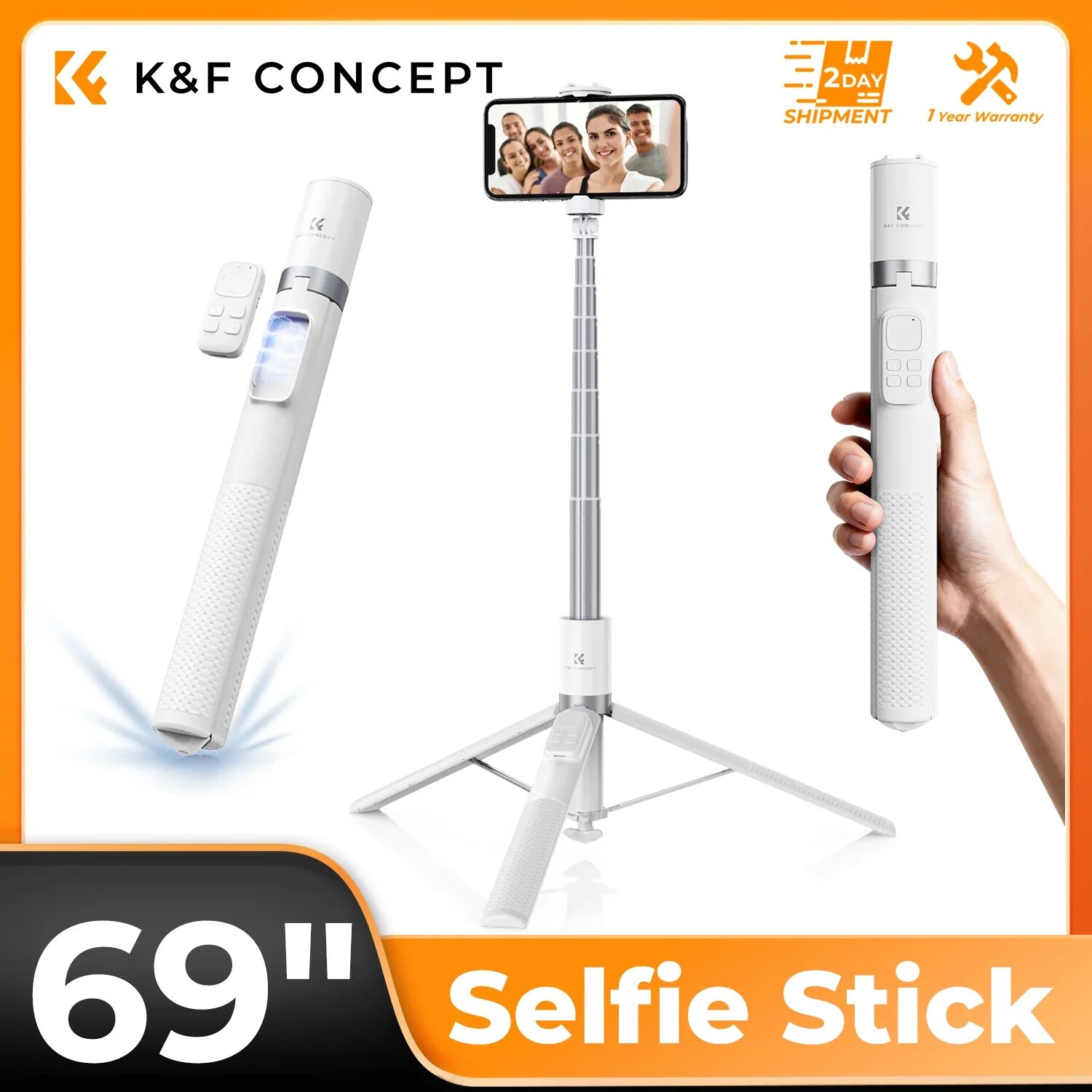 K&F CONCEPT Селфи-палка X96 алюминиевая Bluetooth Черный, Black
