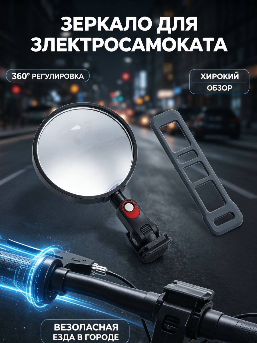 Зеркало заднего вида для электросамоката 360 градусов, выпуклое зеркало на руль, регулируемое крепление для Ninebot и