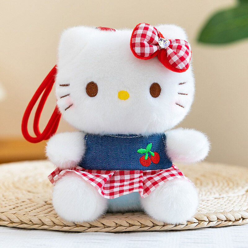 18см плюшевый брелок Hello Kitty с ароматом, в платье с вишней и джинсами, мягкая игрушка с лямкой для сумки