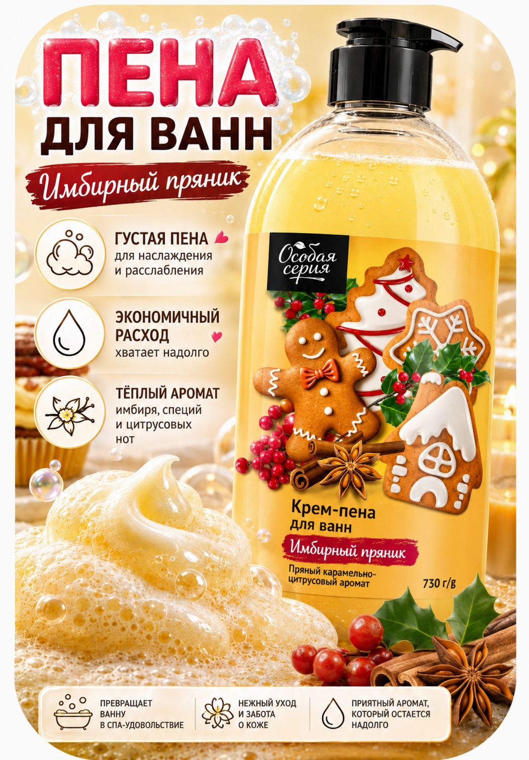 Особая серия Пена для ванн Имбирный пряник 730г