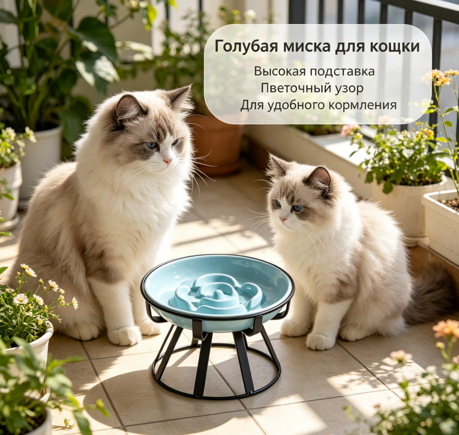 Керамическая миска‑замедлитель для кошек в виде камелии, подставка из металла, миска для замедленного кормления
